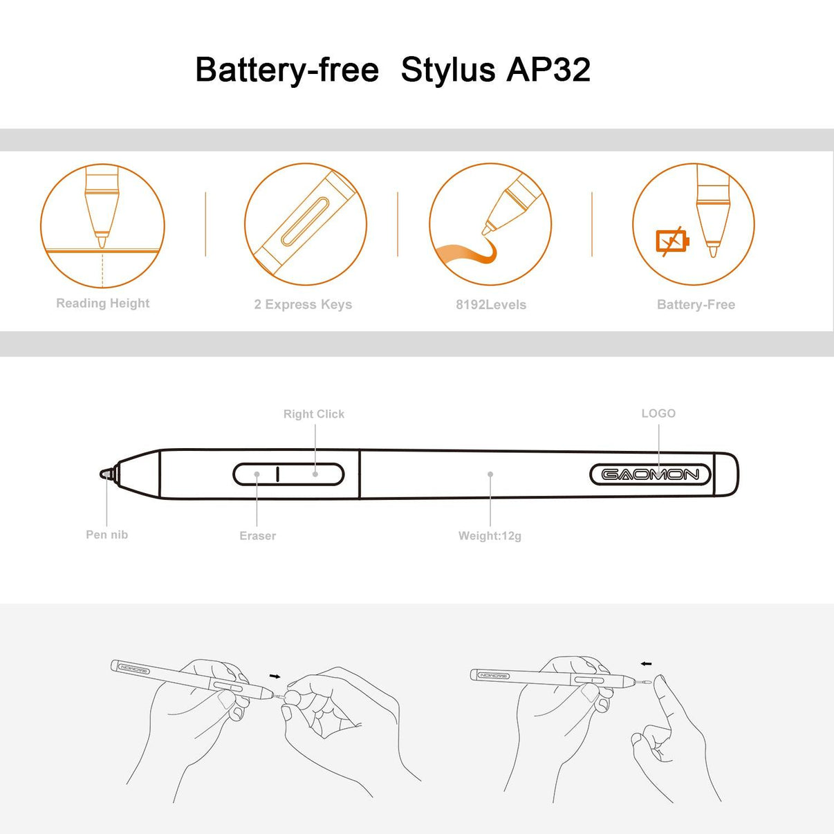 GAOMON Artpaint Battery-free Digital Pen AP32 for S620 and PD2200